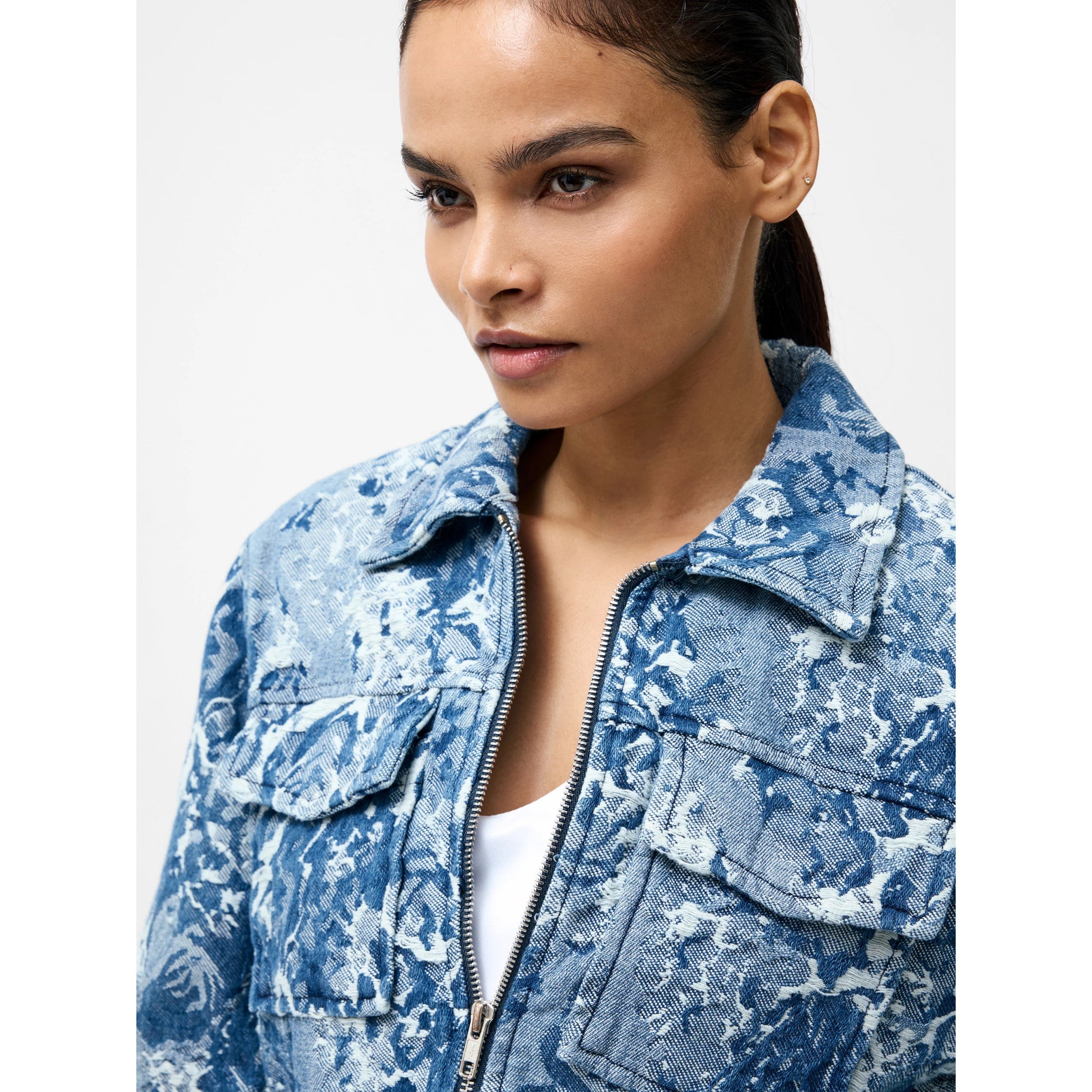 French Connection Charlotte Jacquard Denim Jacket in Light Wash 75YAC ...