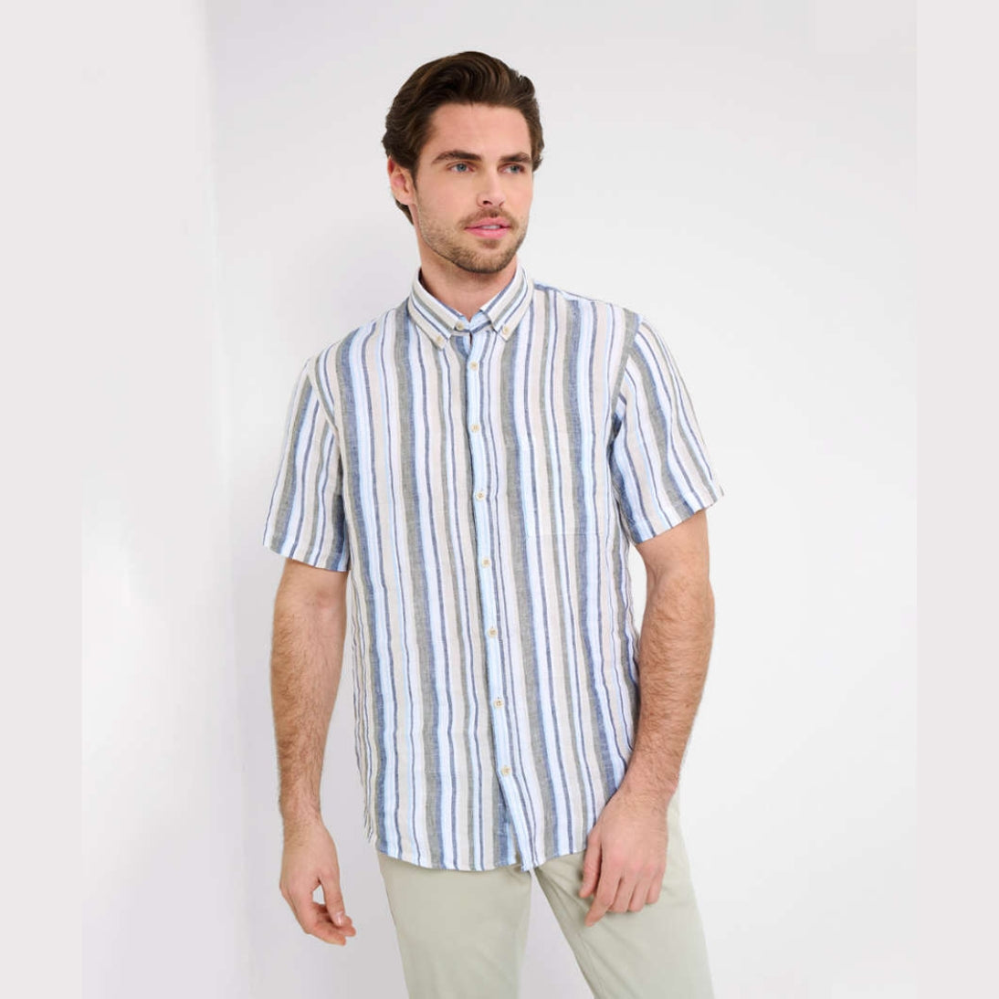 Brax Pure Linen Short Sleeve Srtiped Shirt 44-3548– Jepsons